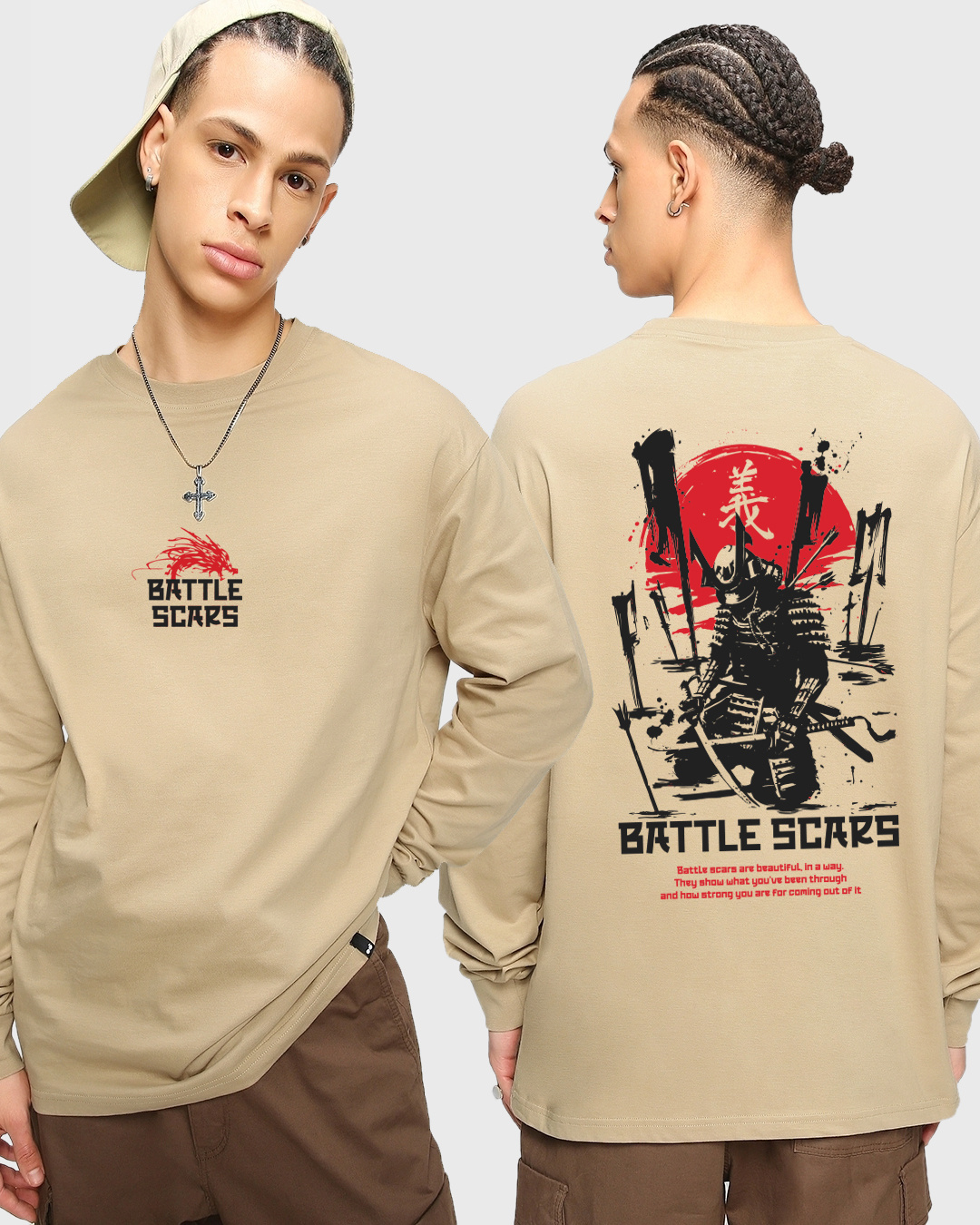 Buy Men's Brown Battle Scars Graphic Printed Oversized T-shirt Online ...