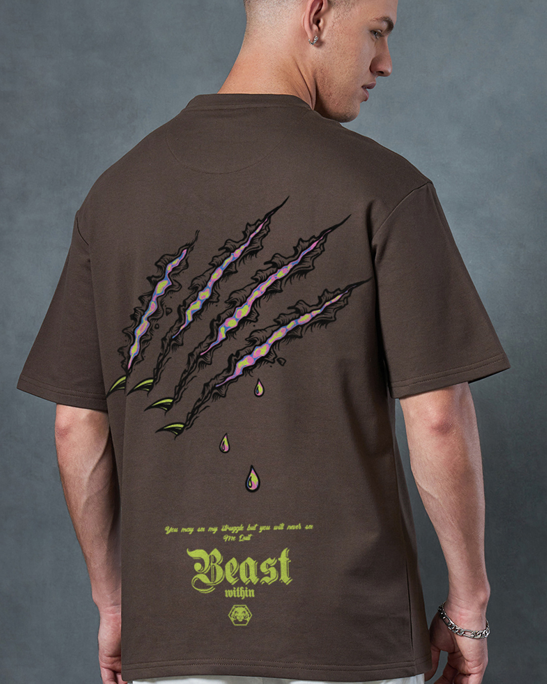 Buy Men's Brown Beast Within Graphic Printed Oversized T-shirt Online ...