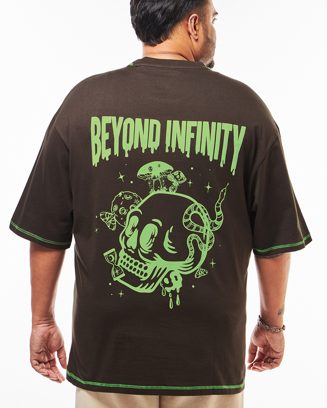 Buy Men's Brown Beyond Infinity Graphic Printed Oversized Plus Size T-shirt Online at Bewakoof