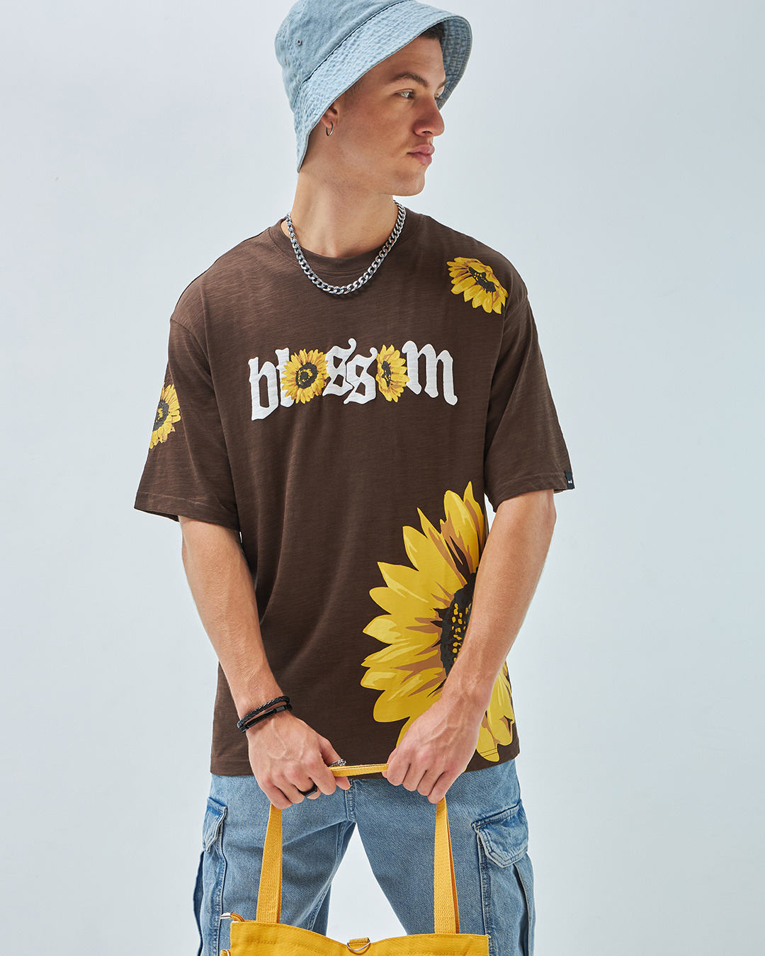 Buy Men's Brown Blossom Graphic Printed Oversized T-shirt Online at ...