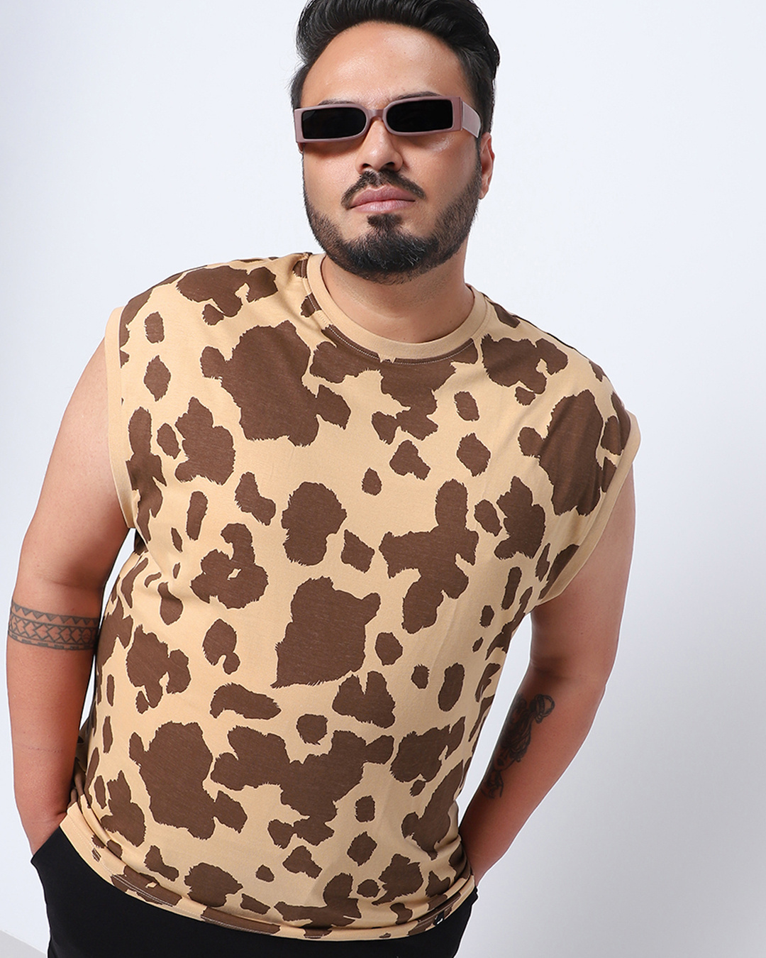Buy Men's Brown Camo Printed Oversized Plus Size Vest Online at Bewakoof