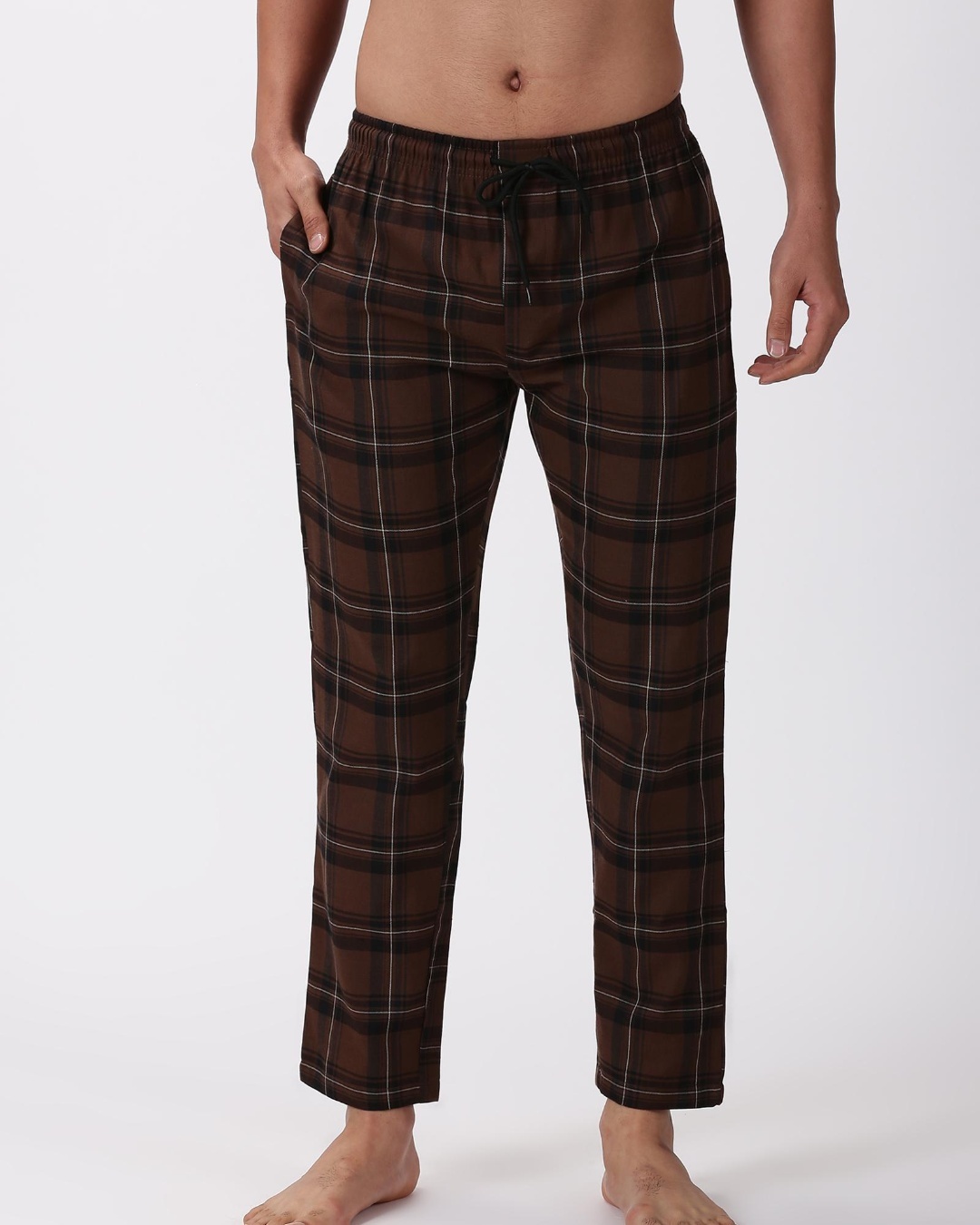 Buy Men's Brown Checked Pyjamas Online in India at Bewakoof