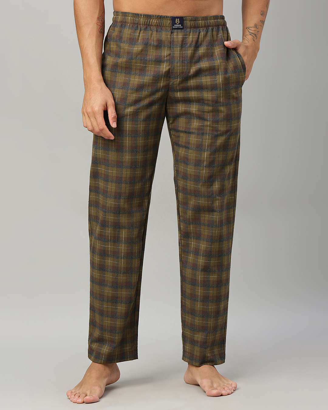 Buy Men's Brown Checked Pyjamas Online in India at Bewakoof