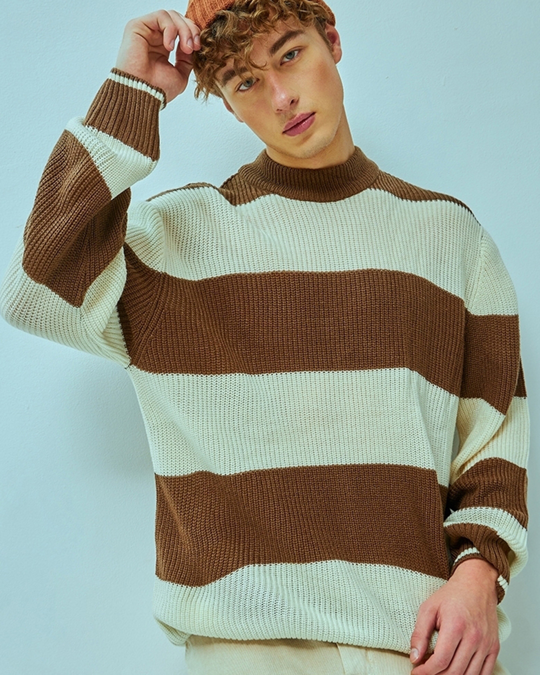 Buy Men's Brown Color Block Flat Knit Sweater Online at Bewakoof