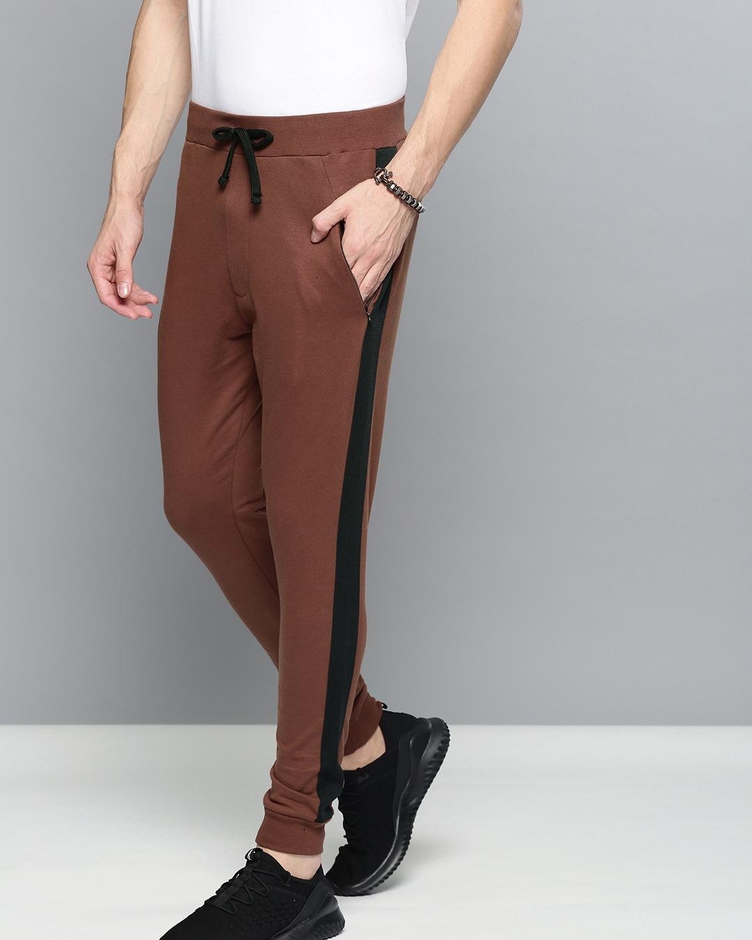 Buy Men's Brown Color Block Joggers Online at Bewakoof