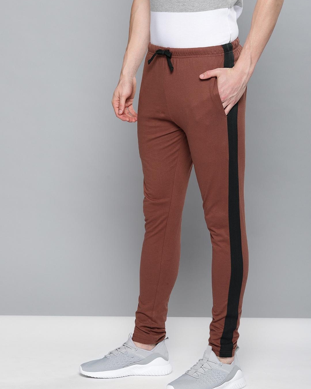 Buy Men's Brown Color Block Track Pants Online at Bewakoof