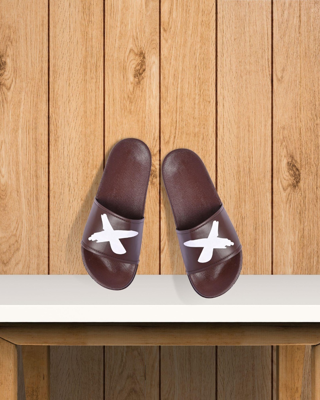 Buy Men's Brown Cross Printed Sliders Online in India at Bewakoof