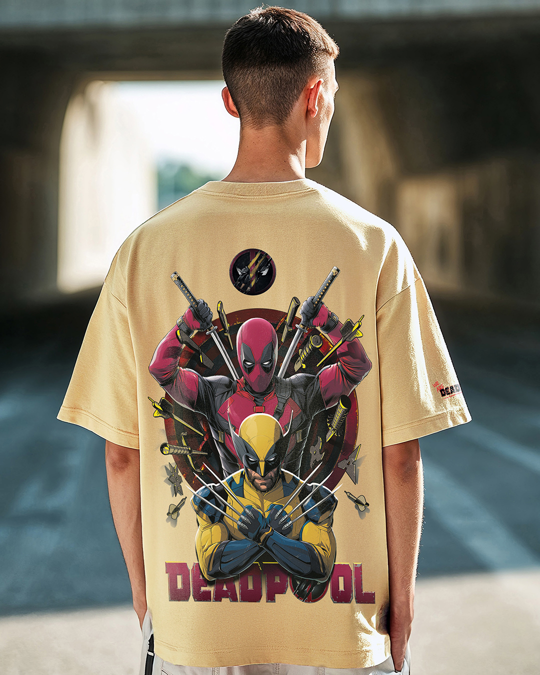 Buy Mens Brown Deadpool Duo Graphic Printed Oversized T Shirt Online