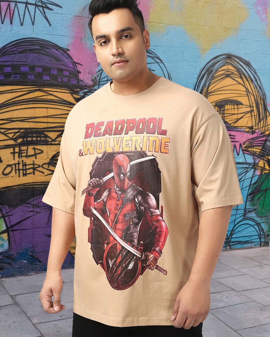 Buy Men's Brown Deadpool Graphic Printed Oversized Plus Size T-shirt ...
