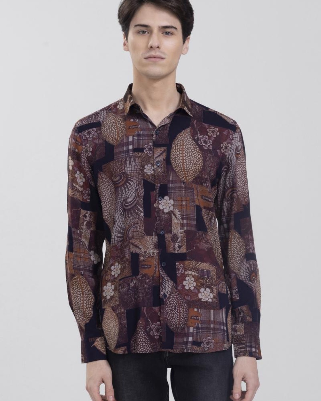 Buy Men's Brown Exotic Forest Printed Slim Fit Shirt Online in India at ...