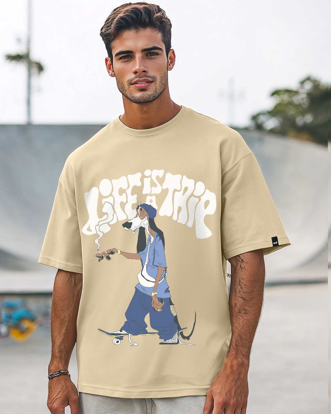 Buy Men's Brown Life is a Trip Graphic Printed Oversized T-shirt Online ...
