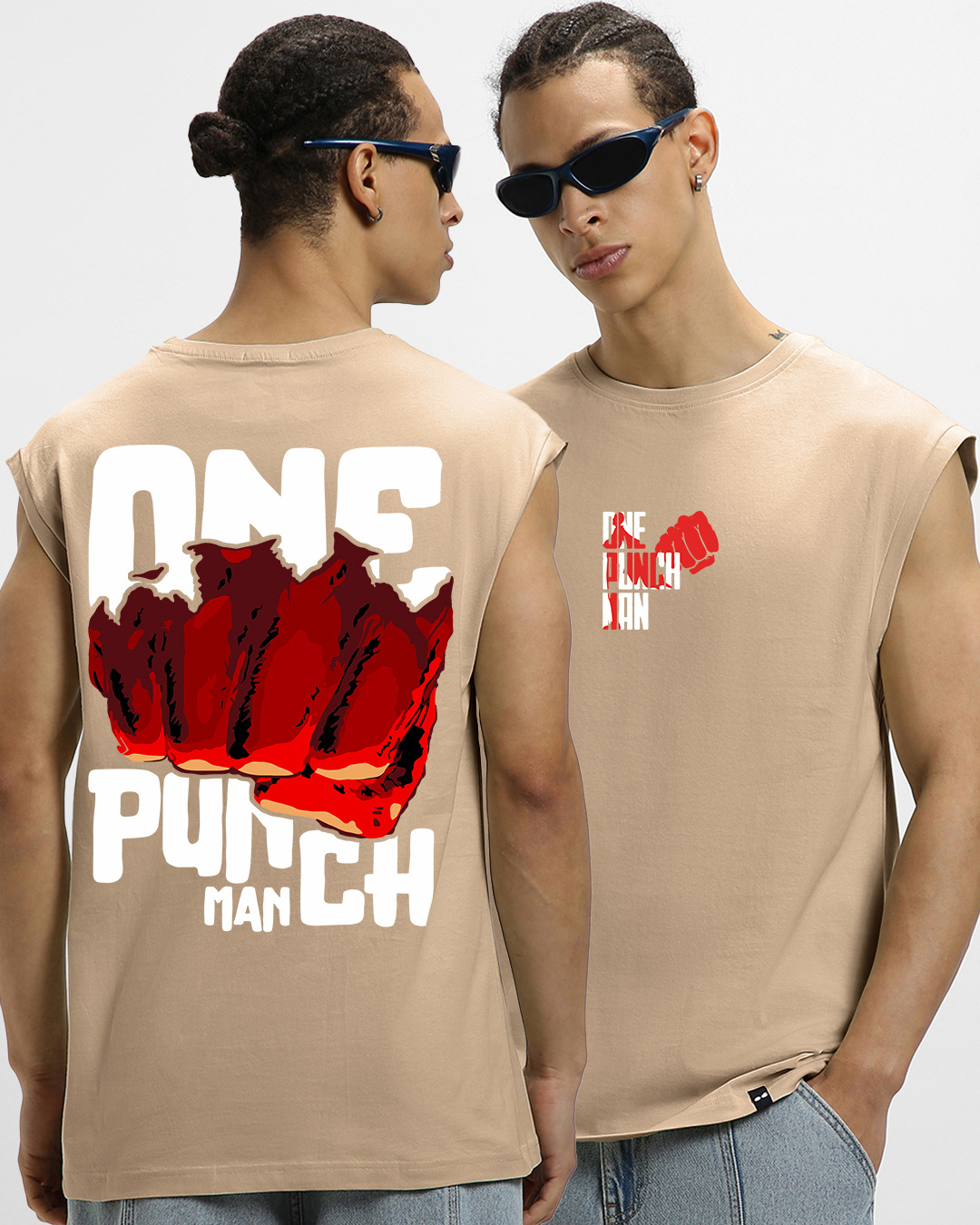 Buy Men's Brown One Punch Man Graphic Printed Boxy Fit Vest Online at ...
