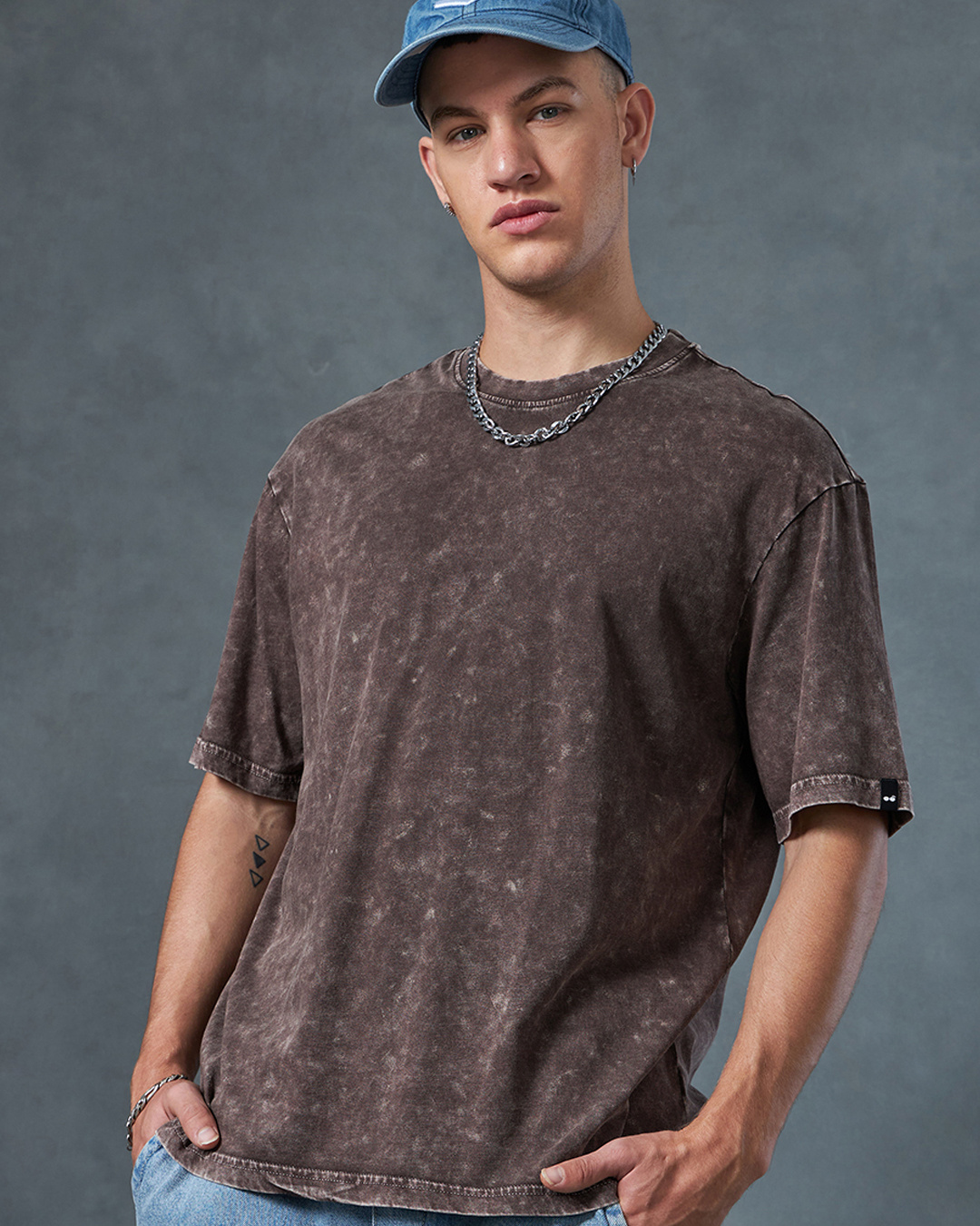 Buy Men's Brown Oversized Acid Wash T-shirt Online at Bewakoof