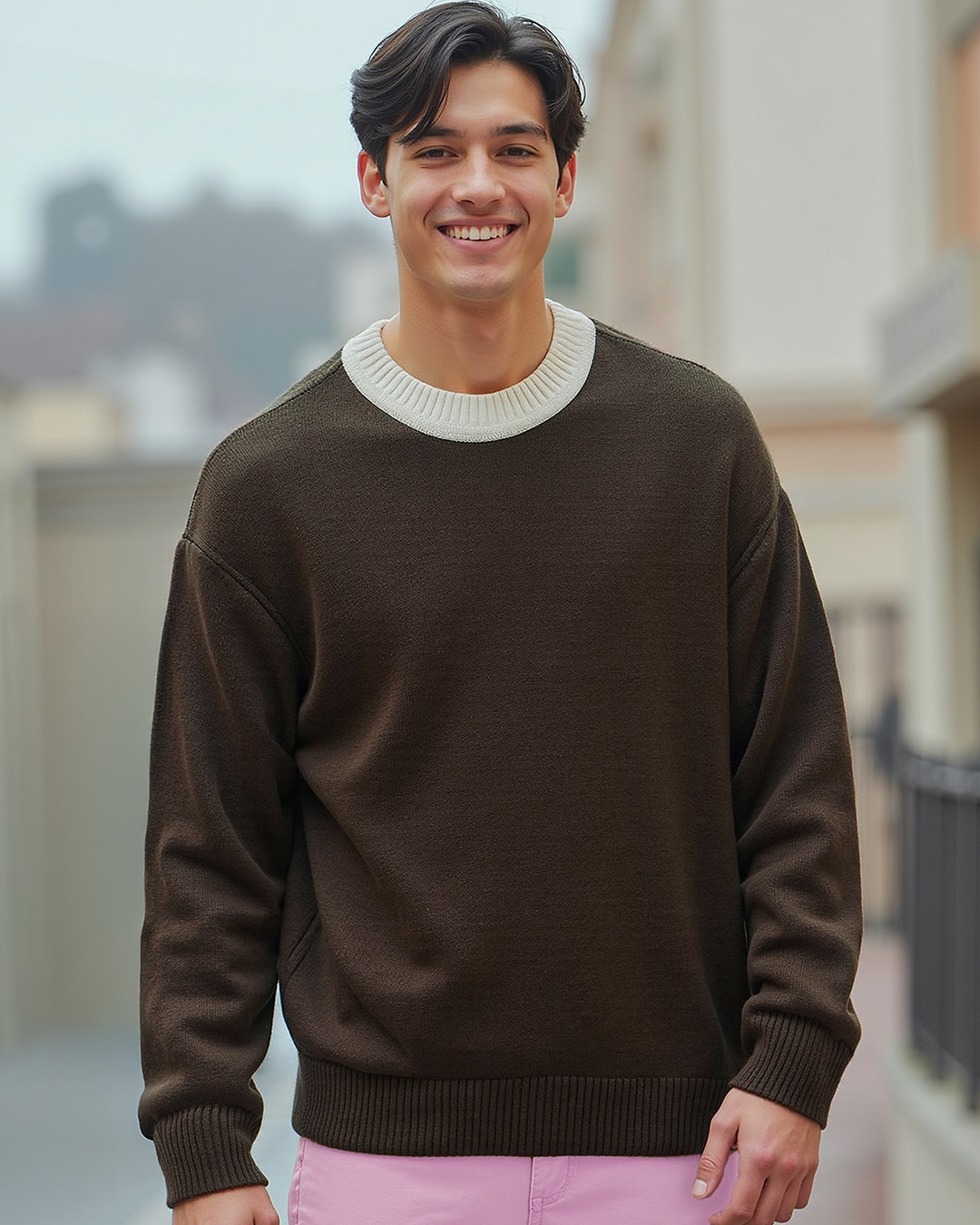 Buy Men's Brown Oversized Flat Knit Sweater Online at Bewakoof