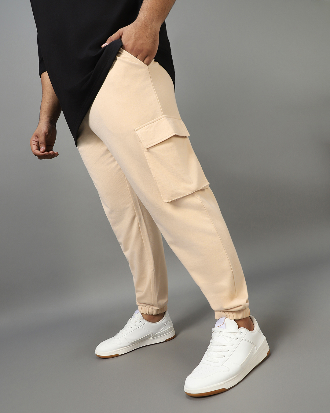 Buy Men's Brown Oversized Plus Size Cargo Joggers Online at Bewakoof