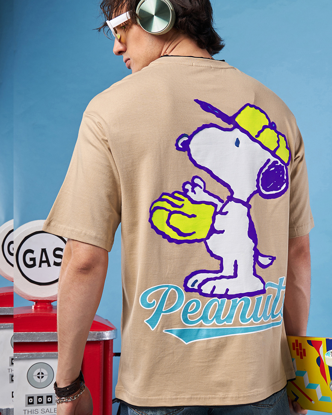 Buy Men's Brown Snoopy Play Graphic Printed Oversized T-shirt Online at ...