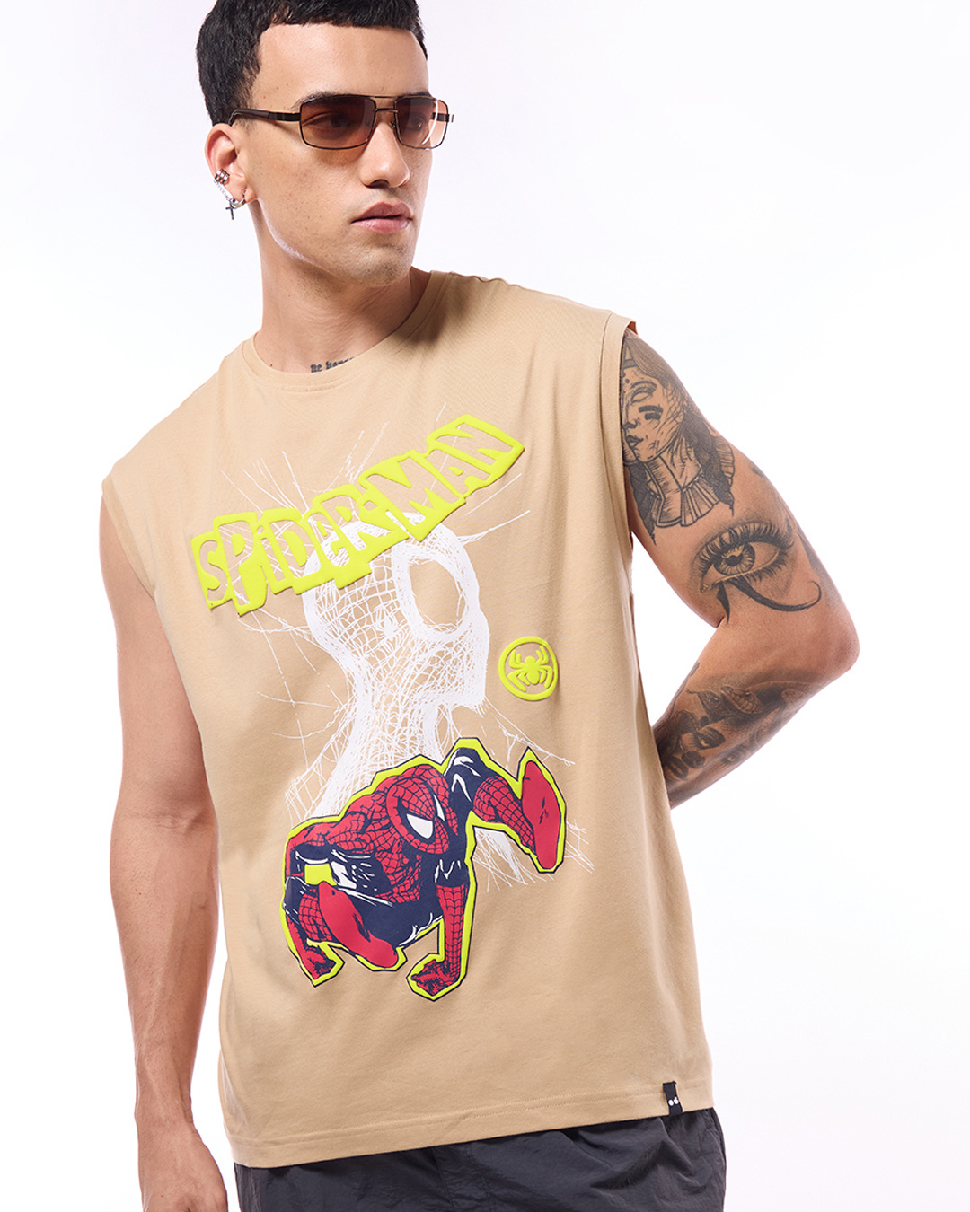 Buy Men's Brown Spider Sense Graphic Printed Boxy Fit Vest Online at ...