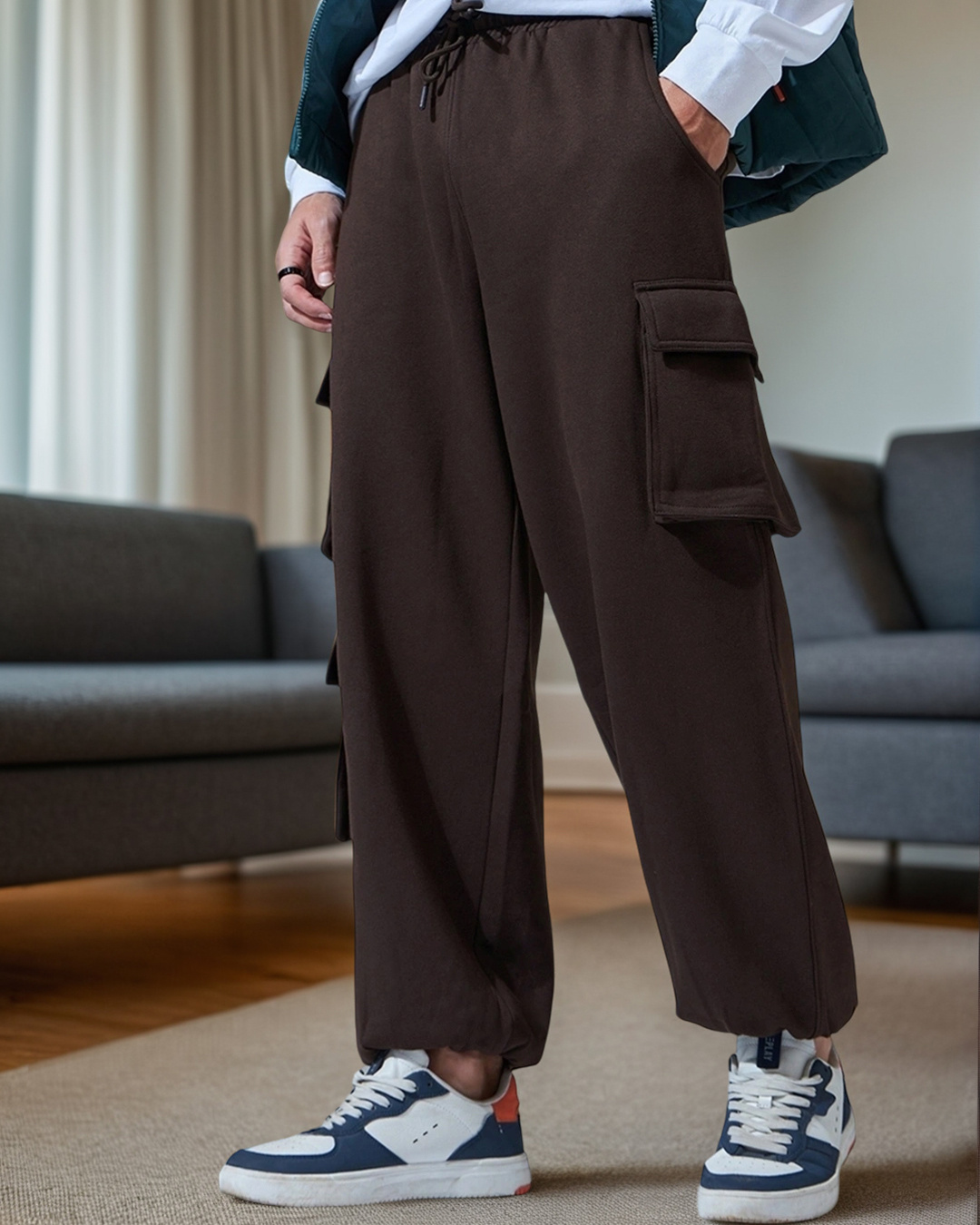 Buy Men's Brown Super Loose Fit Brushed Cargo Joggers Online at Bewakoof