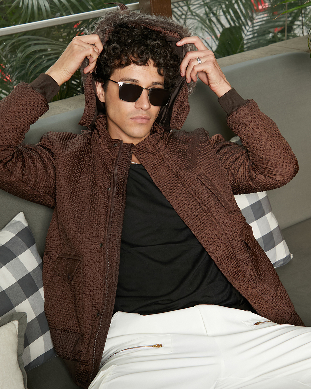 Buy Men's Brown Textured Puffer Jacket Online at Bewakoof