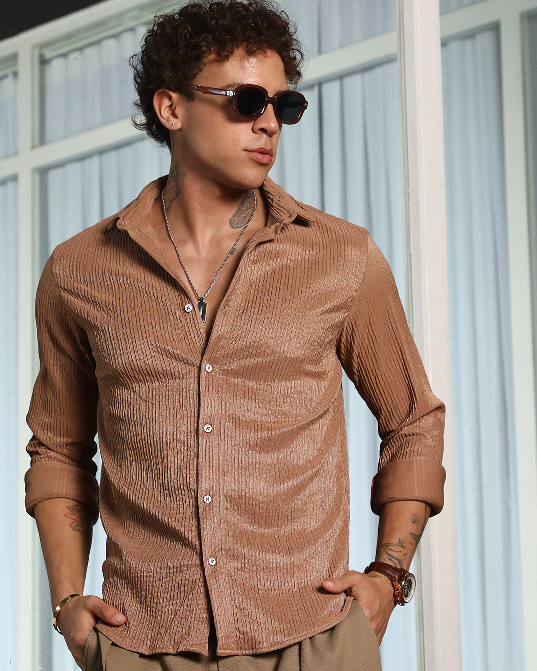 Buy Men's Brown Striped Shirt Online at Bewakoof
