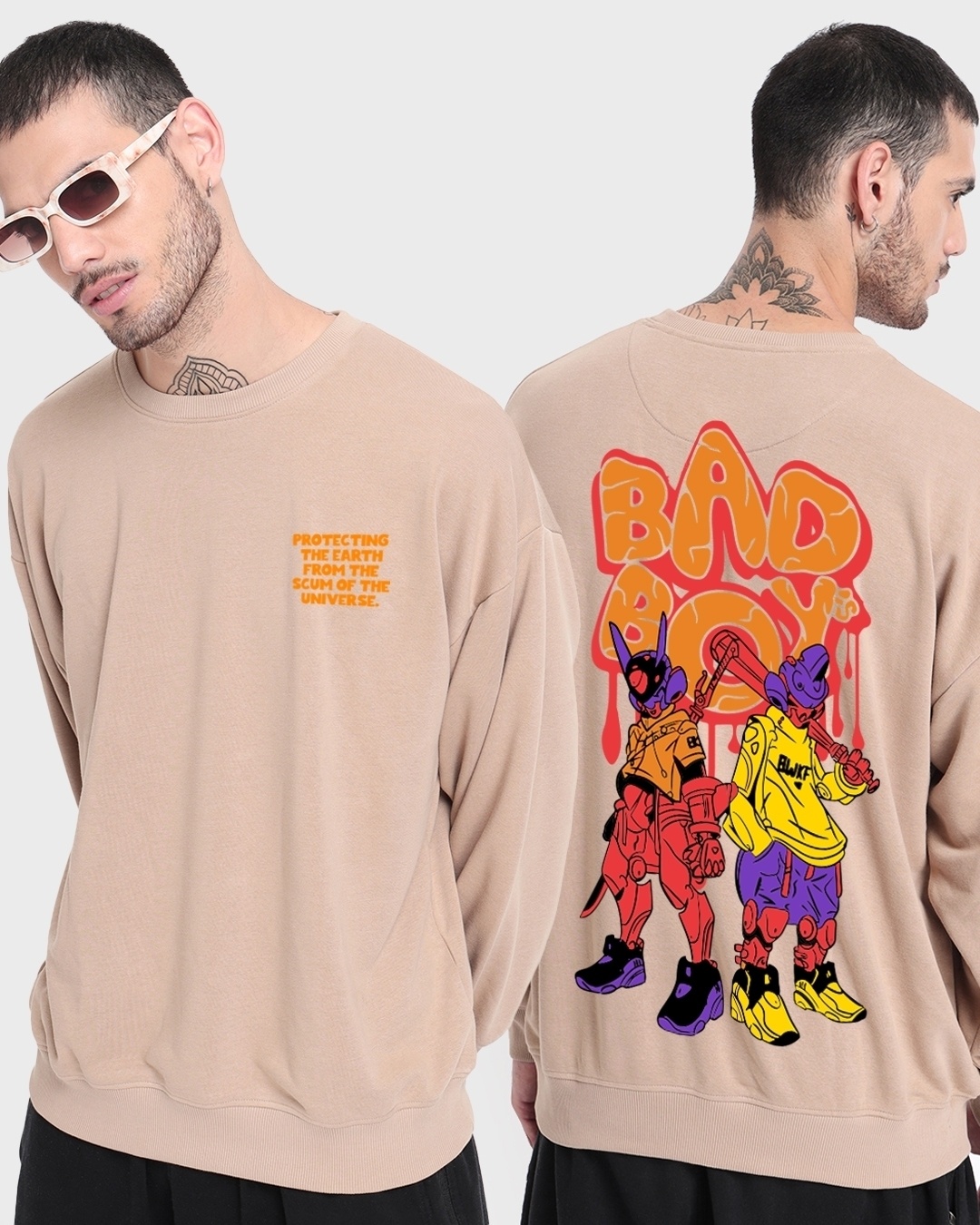 Buy Men's Brown The Saviour Graphic Printed Oversized Sweatshirt Online ...