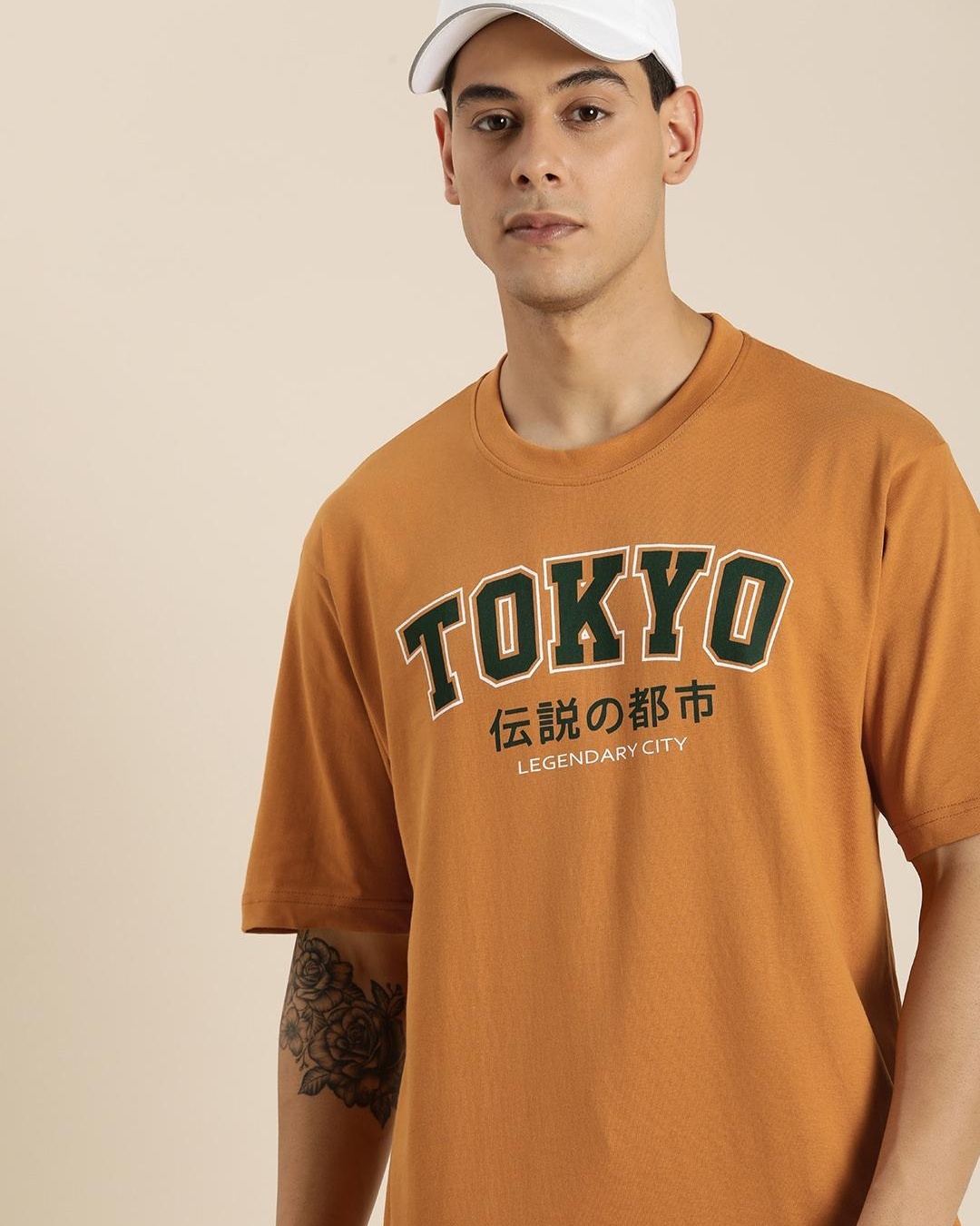 Buy Men's Brown Tokyo Typography Oversized T-shirt Online at Bewakoof