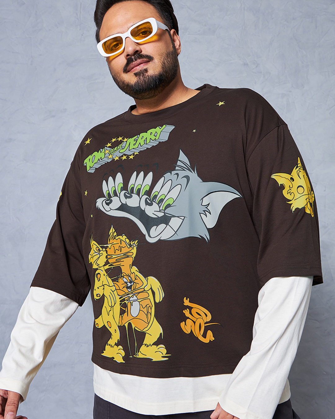 Buy Men's Brown Tom & Jerry Graphic Printed Oversized Plus Size T-shirt ...