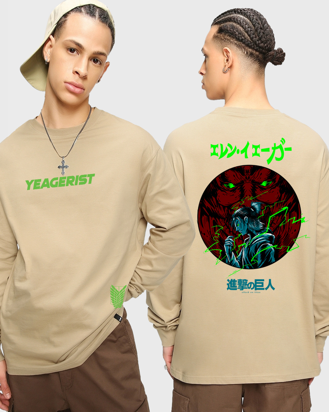 Buy Men's Brown Yeagerist AOT Graphic Printed Oversized T-shirt Online ...
