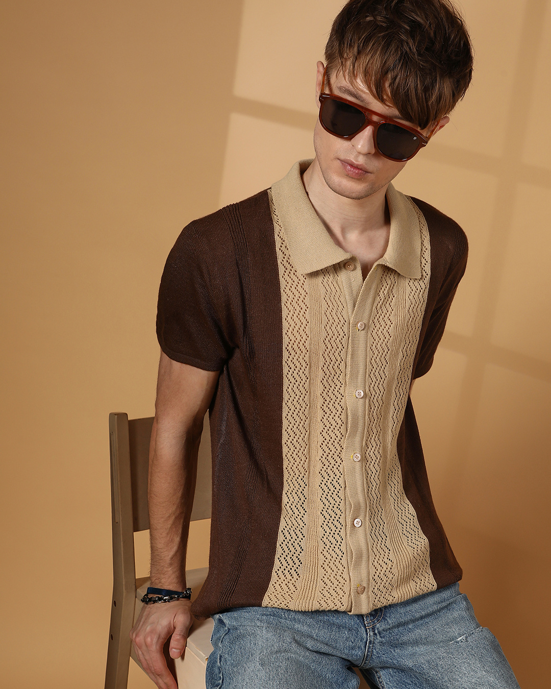 Buy Men's Buff Beige & Taupe Brown Color Block Shirt Online at Bewakoof