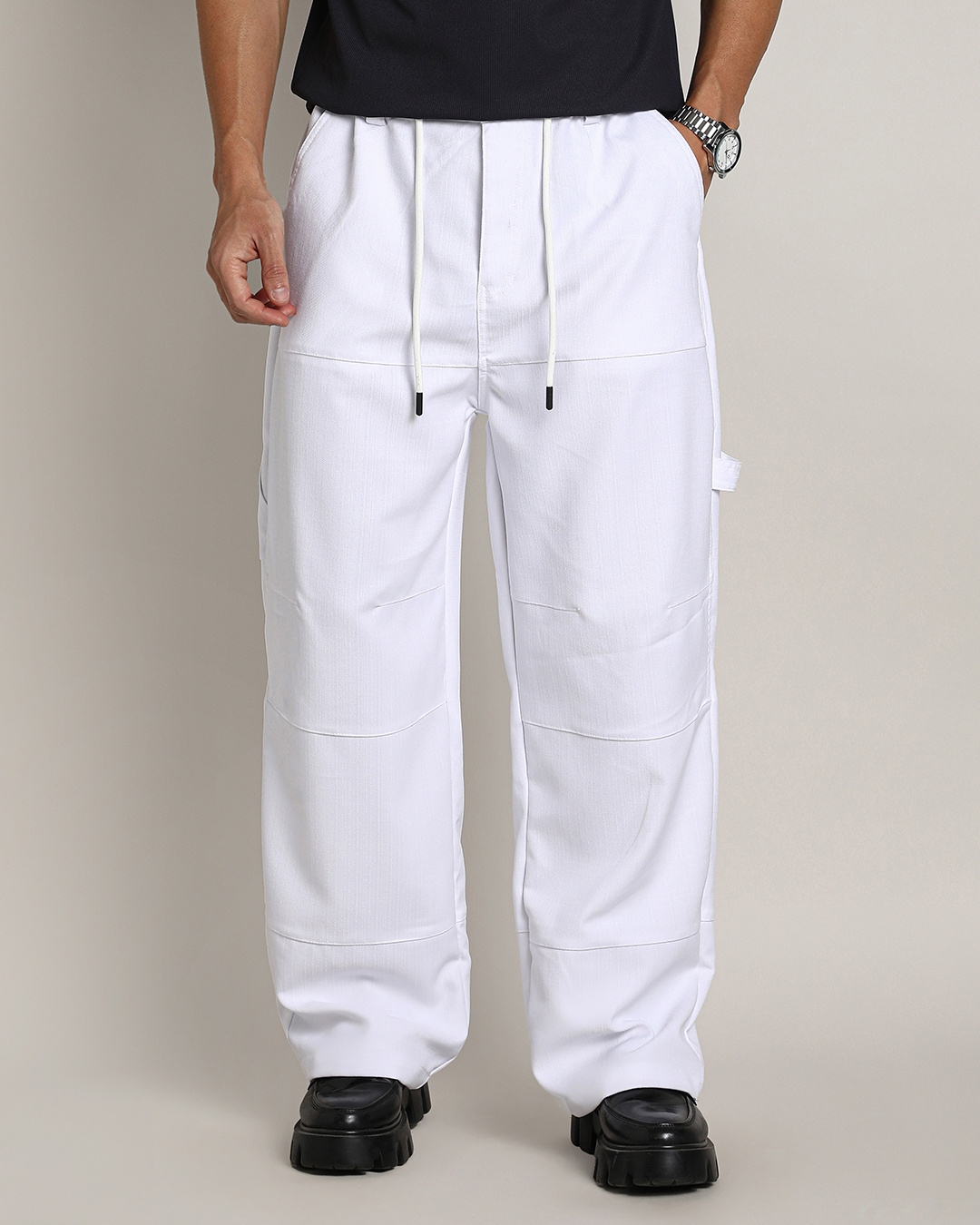 Buy Men's Chalk White Relaxed Fit Carpenter Pants Online in India at ...