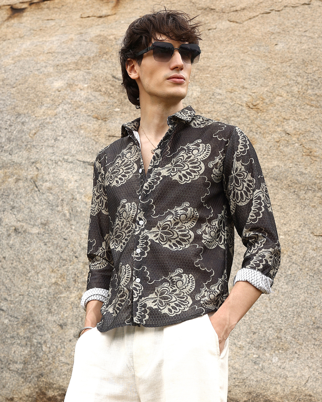 Buy Men's Charcoal Black All Over Printed Shirt Online at Bewakoof