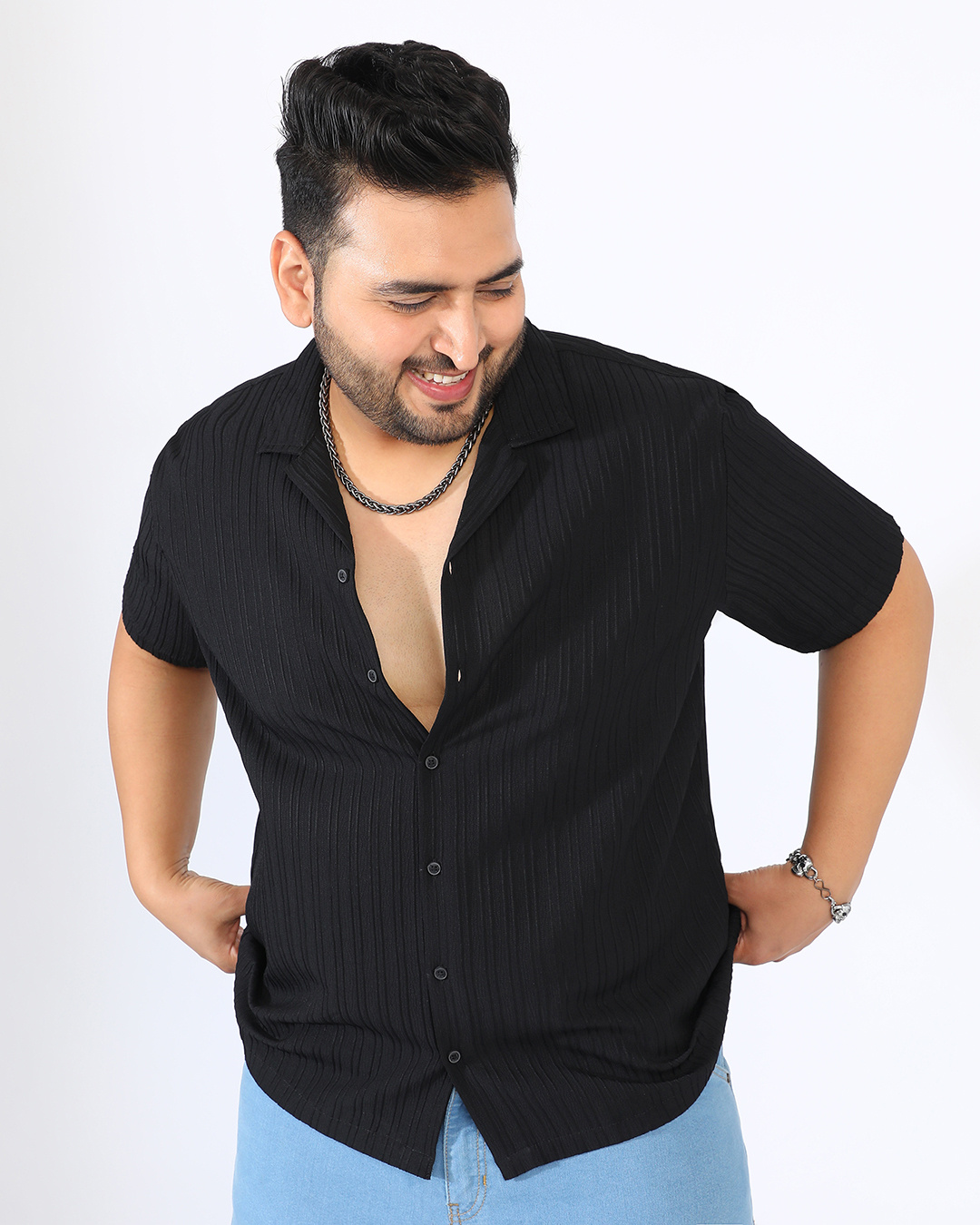 Buy Men's Charcoal Black Textured Oversized Plus Size Shirt Online at Bewakoof