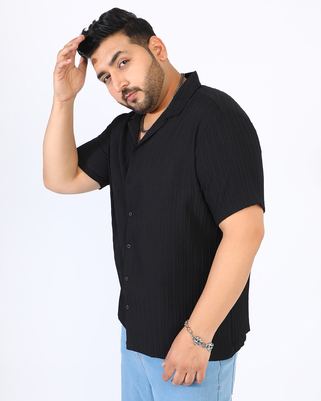 Buy Men's Charcoal Black Textured Oversized Plus Size Shirt Online at Bewakoof