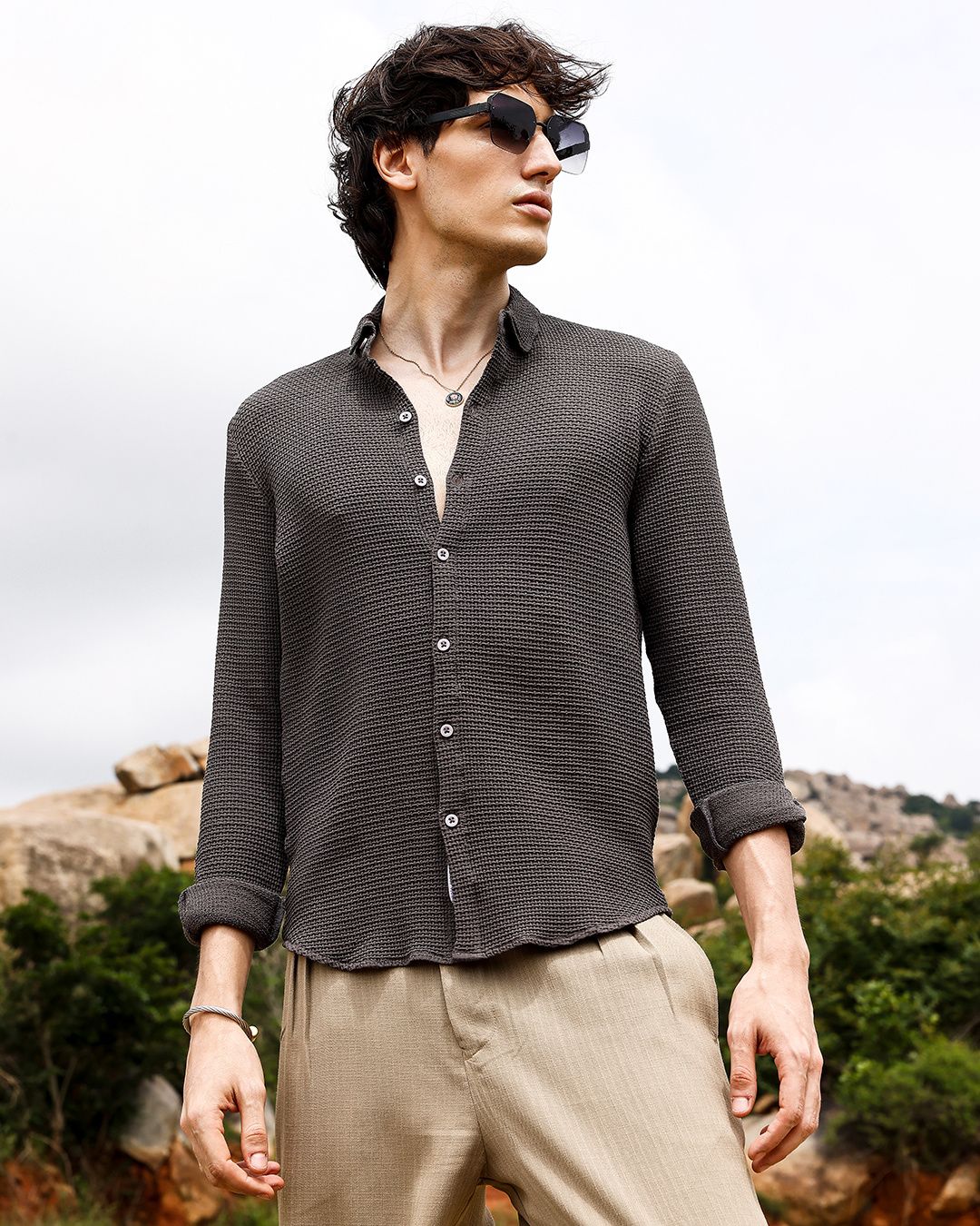 Buy Men's Charcoal Black Textured Shirt Online at Bewakoof