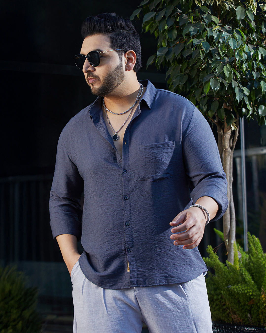 Buy Men's Charcoal Blue Oversized Plus Size Shirt Online at Bewakoof