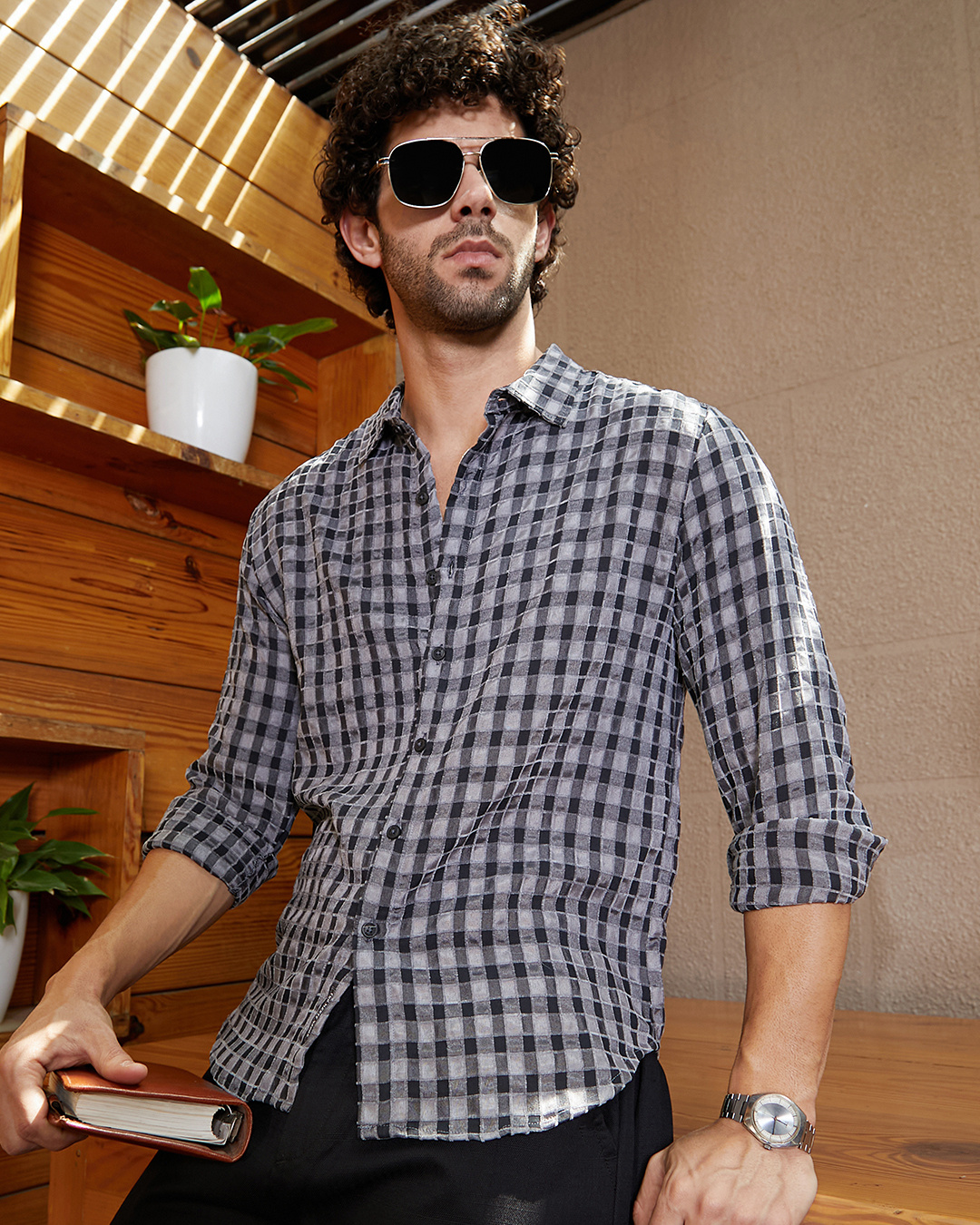 Buy Men's Charcoal Grey & Black Checked Shirt Online at Bewakoof