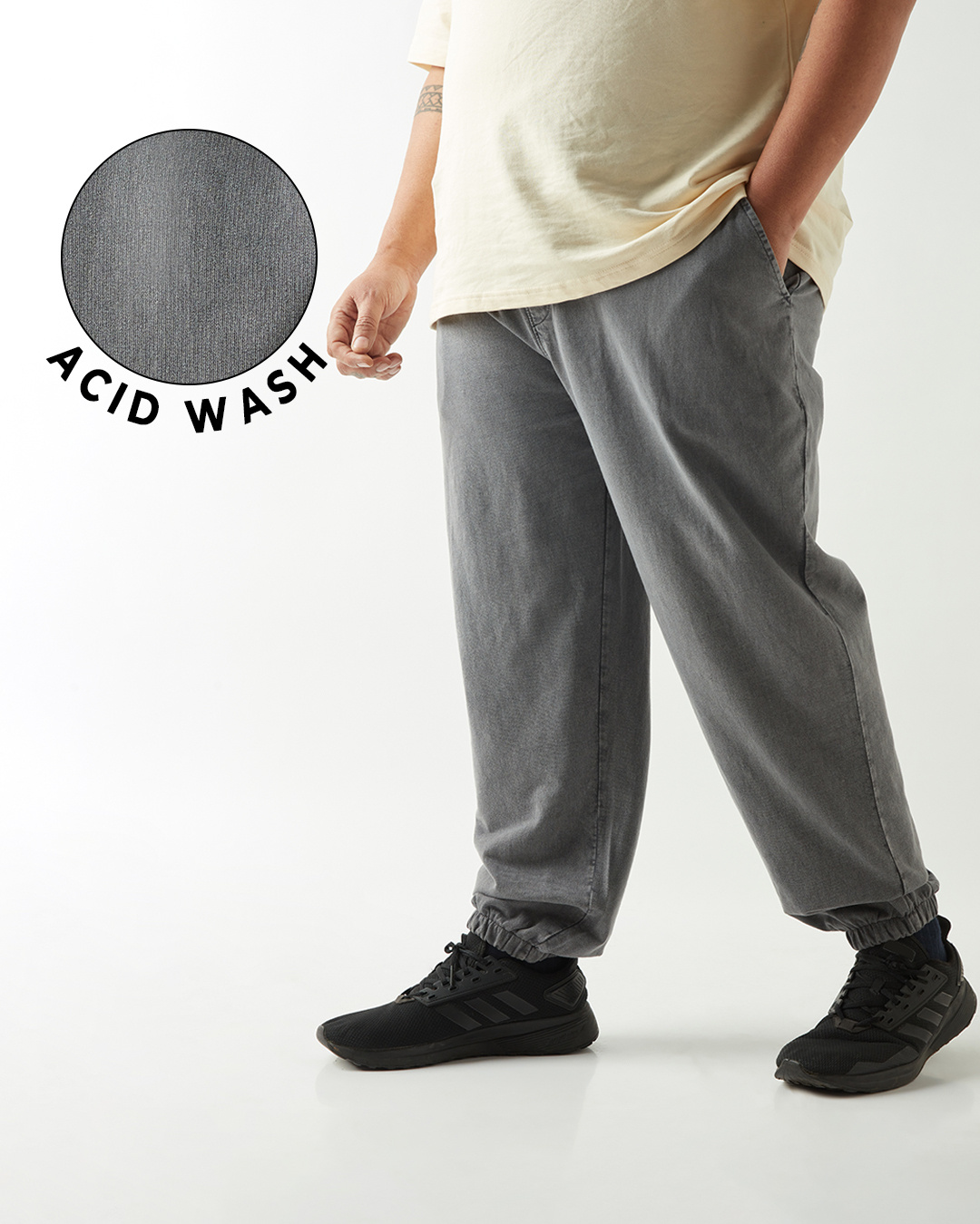Buy Men's Charcoal Grey Oversized Plus Size Acid Wash Joggers Online at Bewakoof