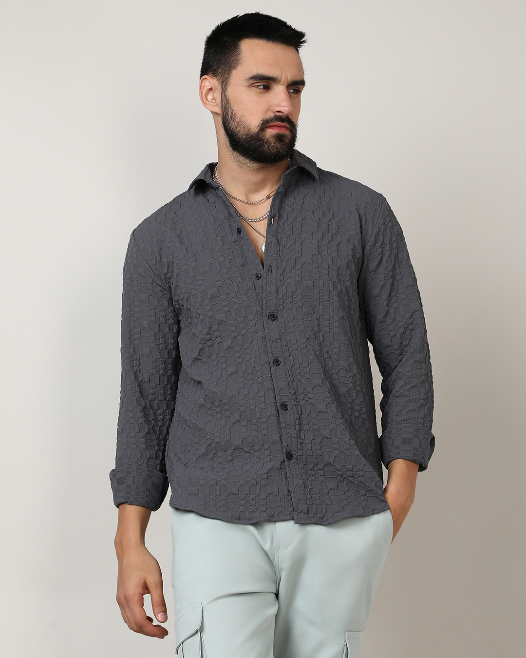 Buy Men's Charcoal Grey Textured Shirt Online at Bewakoof