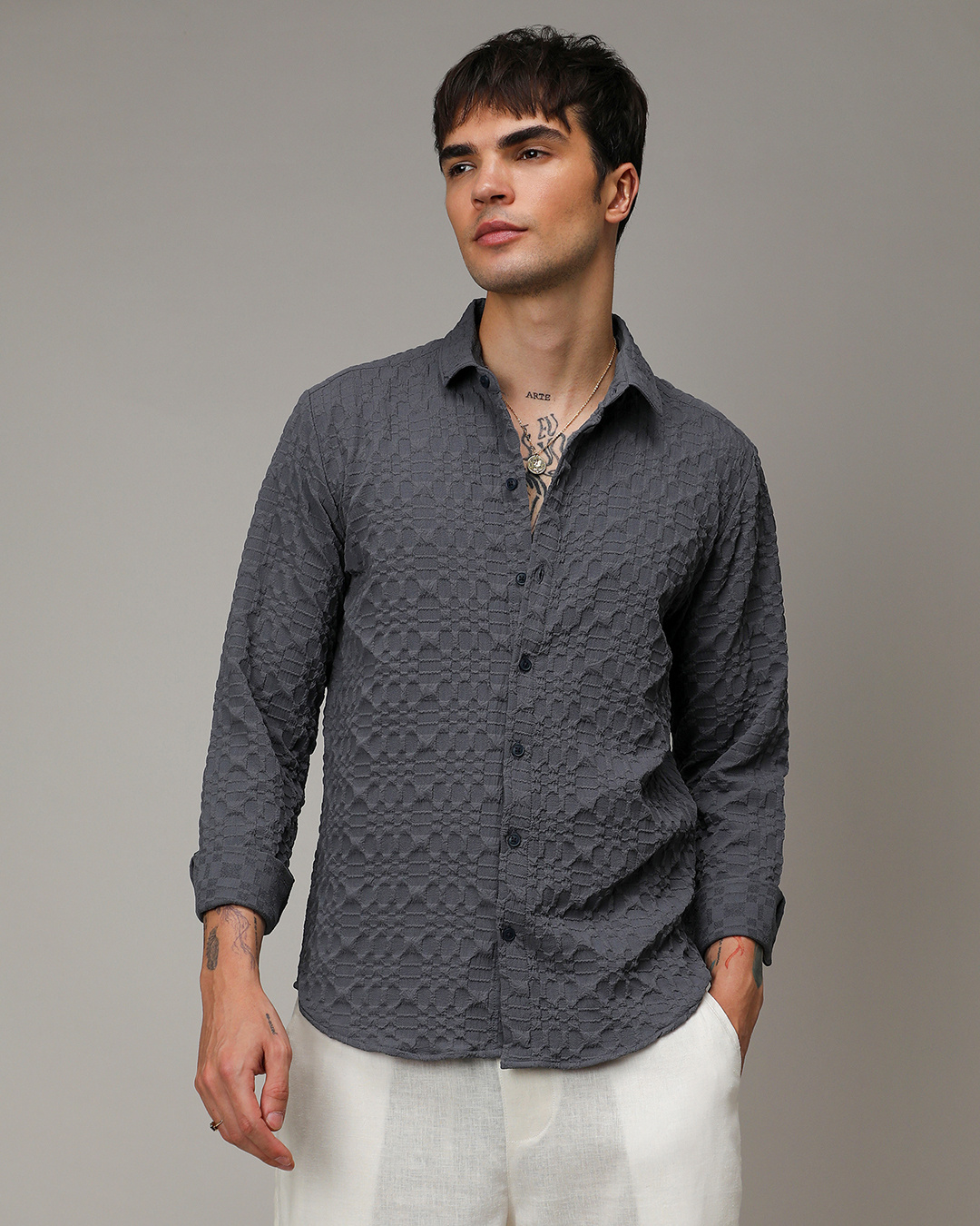 Buy Men's Charcoal Grey Textured Shirt Online at Bewakoof