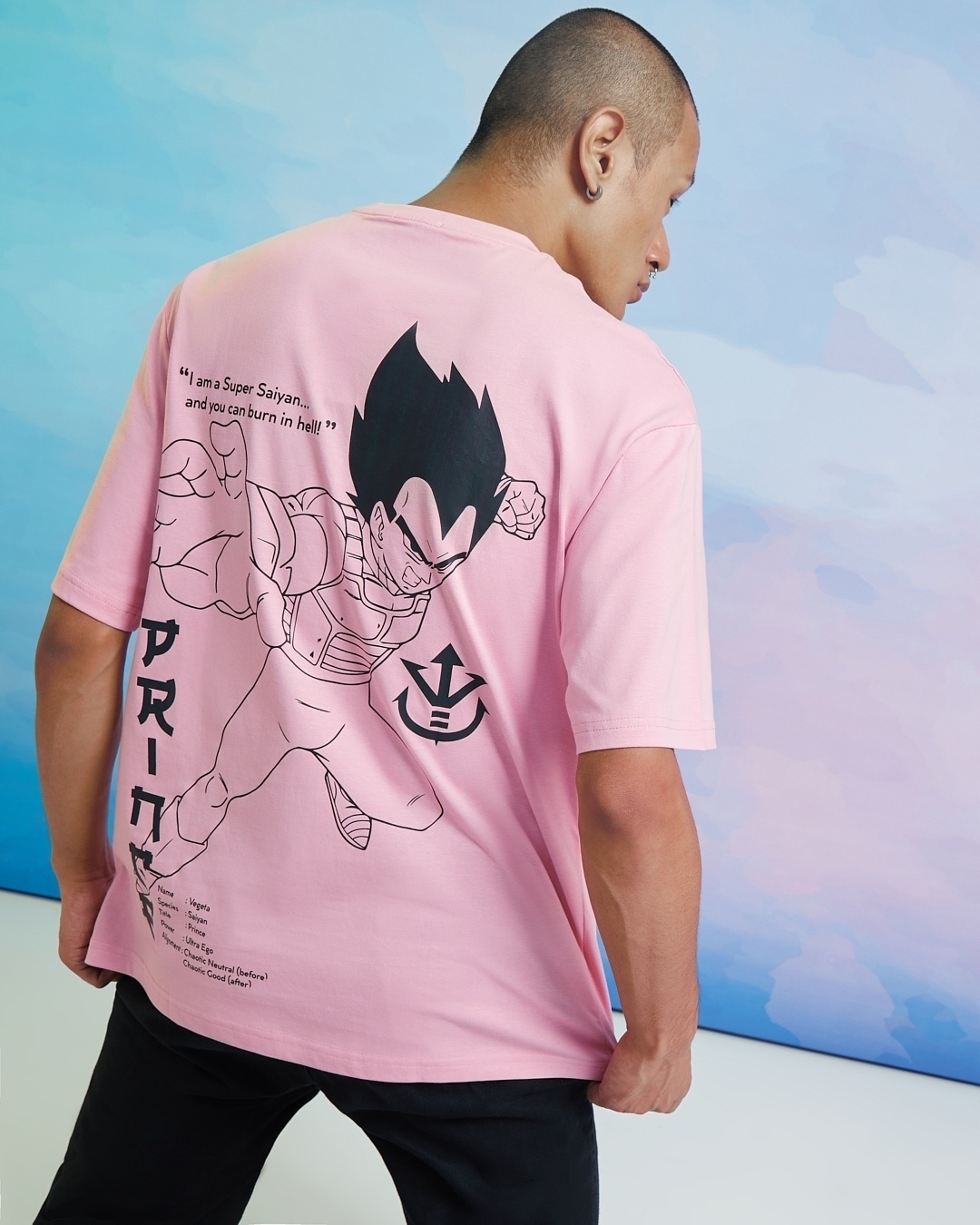 Buy Men's Cheeky Pink Vegeta Saiyan Graphic Printed Oversized T-shirt ...