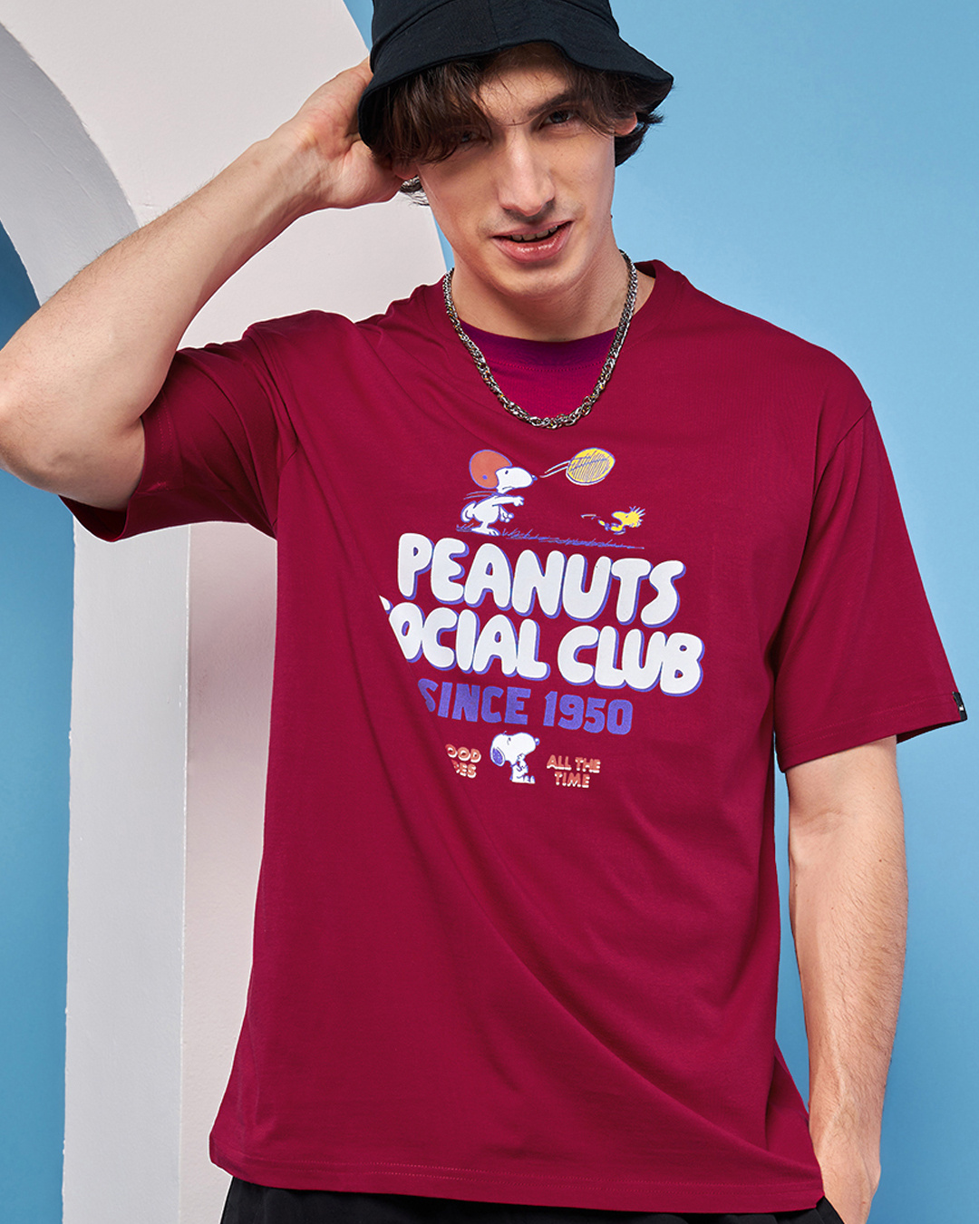 Buy Men's Cherry Red Hang In Around Graphic Printed Oversized T-shirt ...