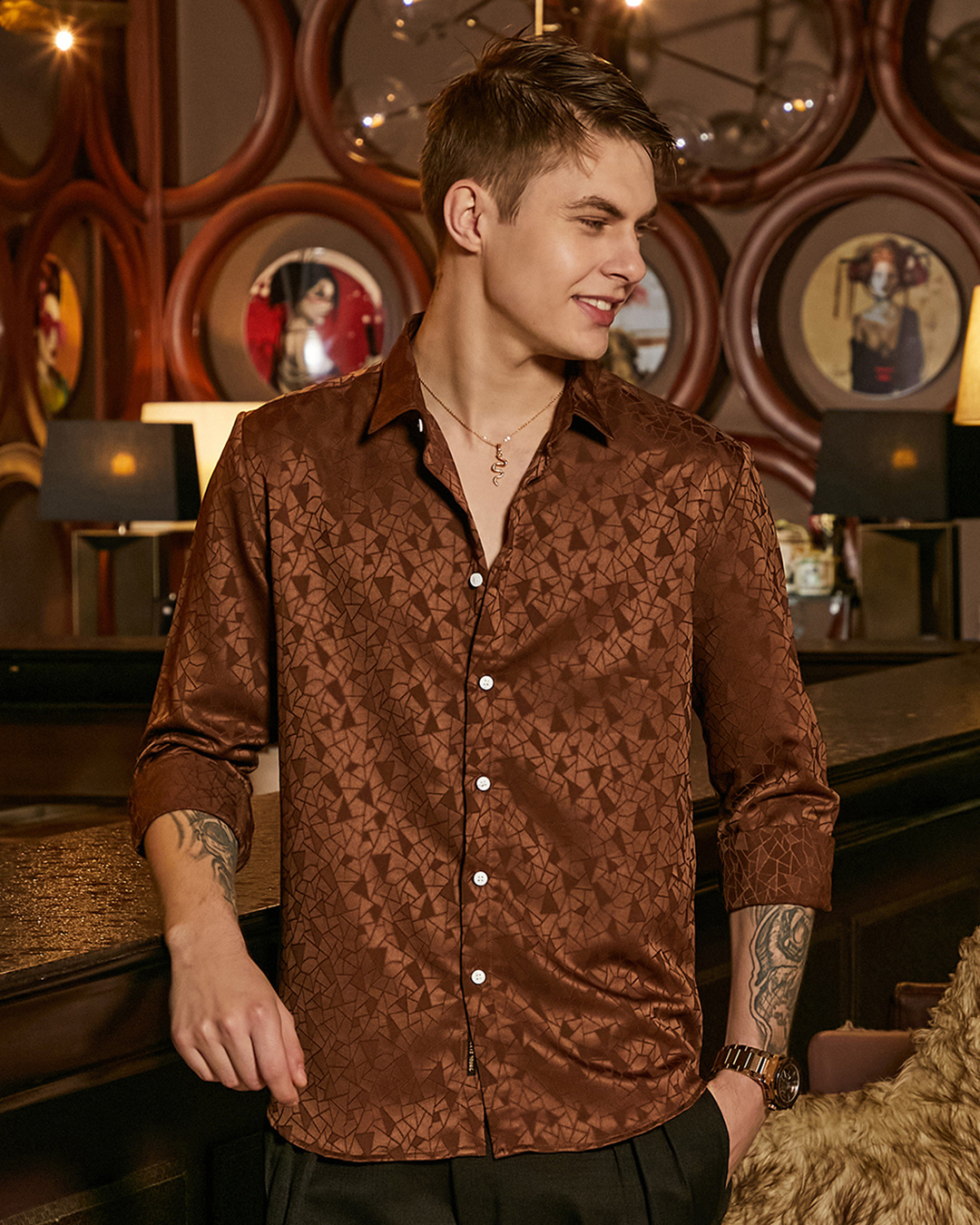 Buy Men's Chocolate Brown Textured Shirt Online at Bewakoof