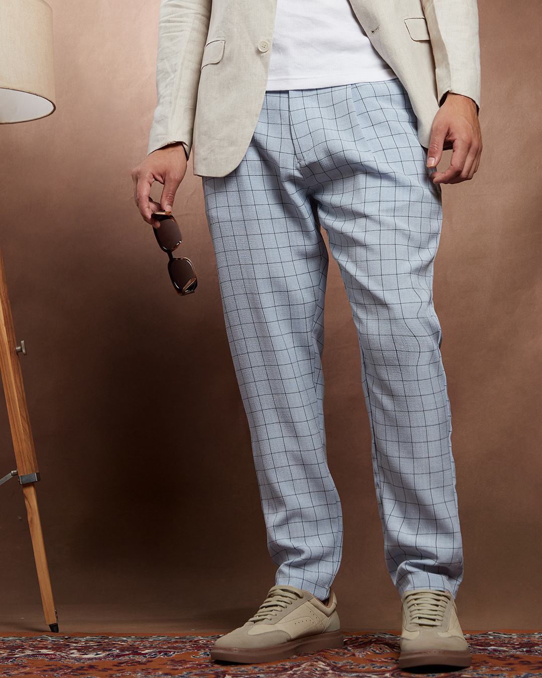 Buy Men's Cloud Grey Checked Pants Online at Bewakoof