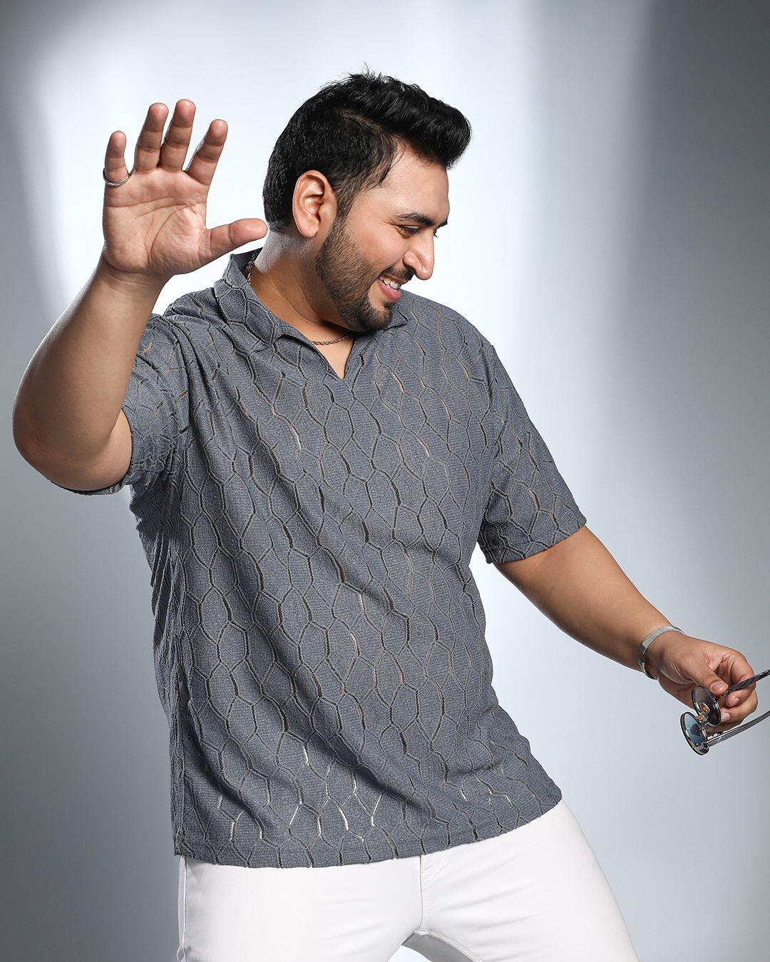 Buy Men's Coin Grey Textured Oversized Plus Size T-Shirt Online at Bewakoof