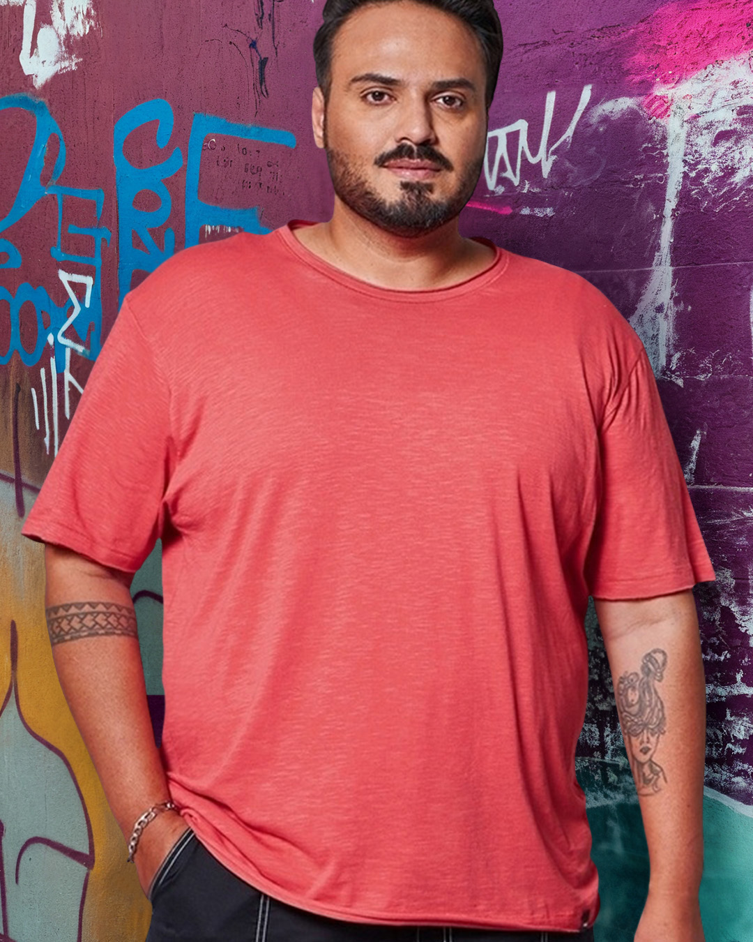 Buy Men's Coral Pink Plus Size T-shirt Online at Bewakoof