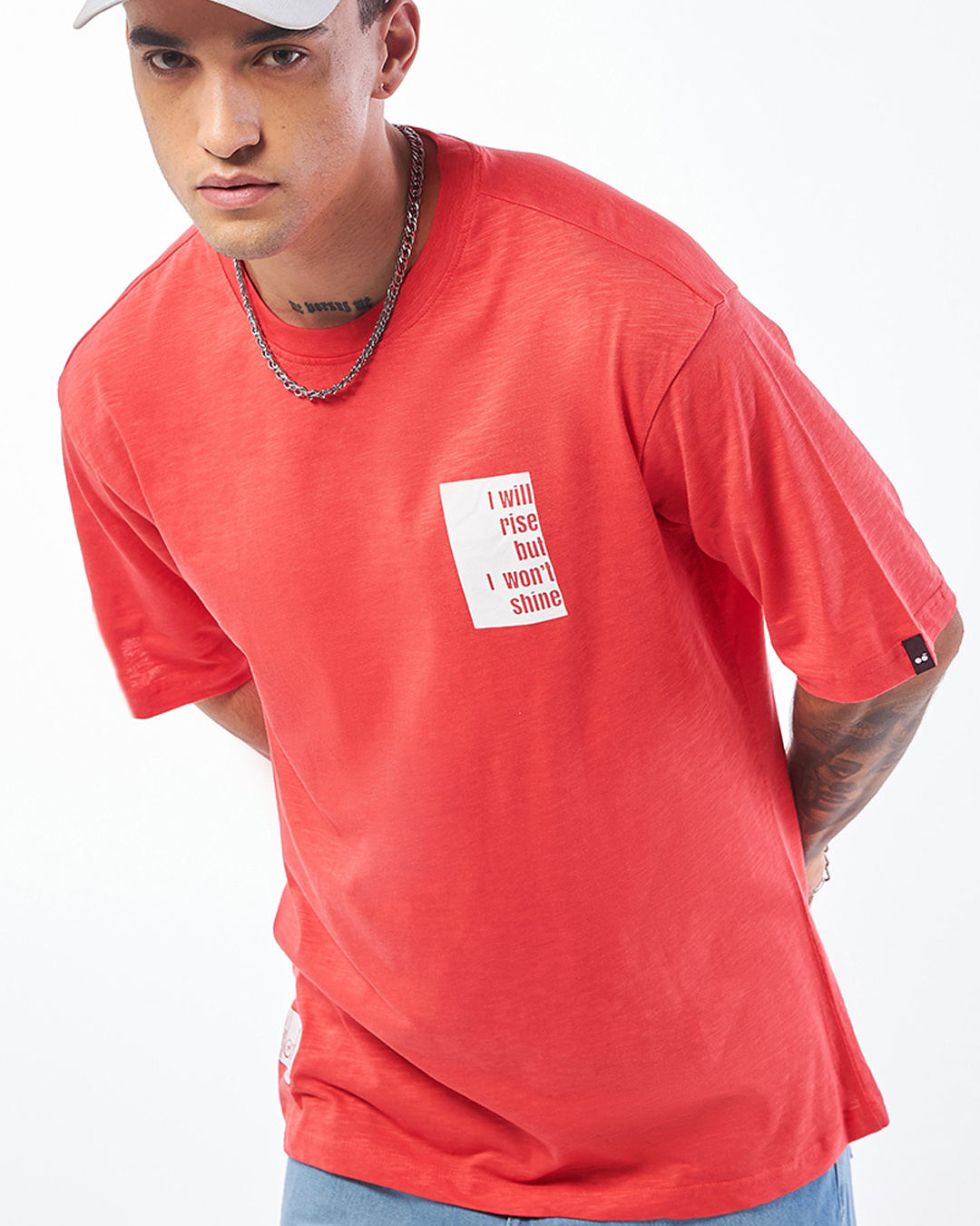 Buy Men's Coral Pink Rise & Shine Garfield Graphic Printed Oversized T ...