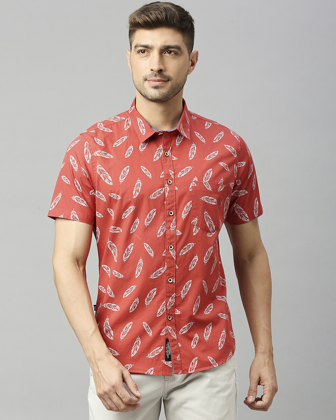 Buy Men's Coral Red All Over Printed Slim Fit Shirt Online at Bewakoof