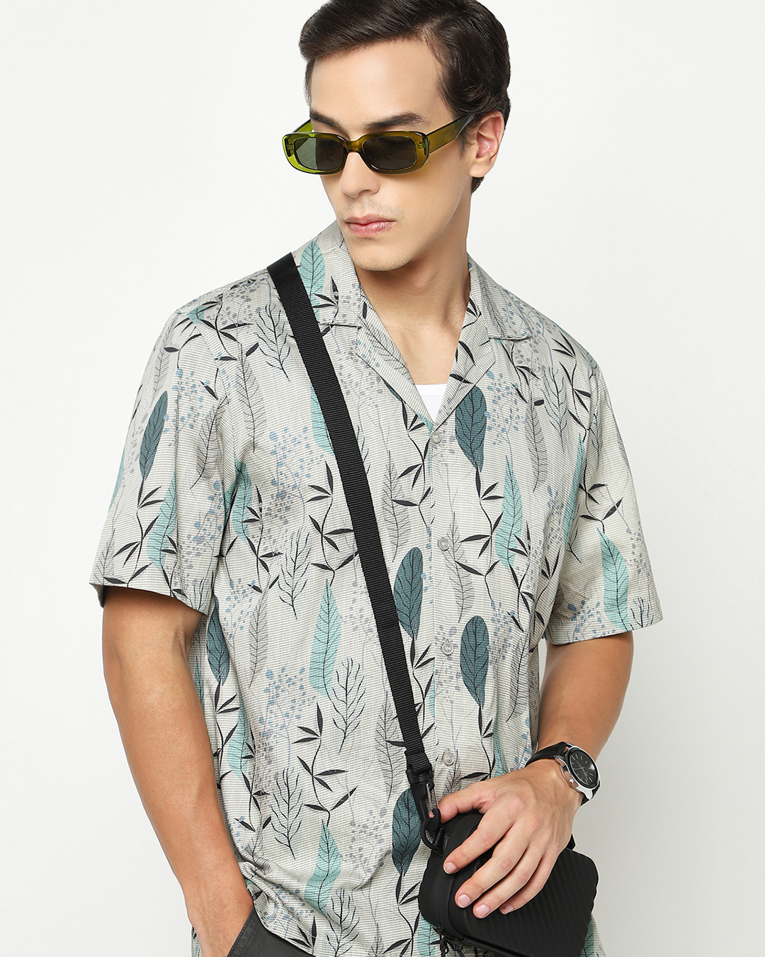 Buy Mens White All Over Leaf Printed Oversized Shirt Online At Bewakoof