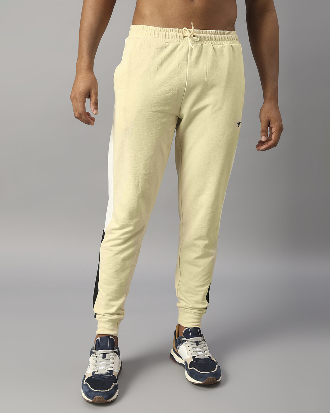 Buy Men's Cream Color Block Joggers Online in India at Bewakoof