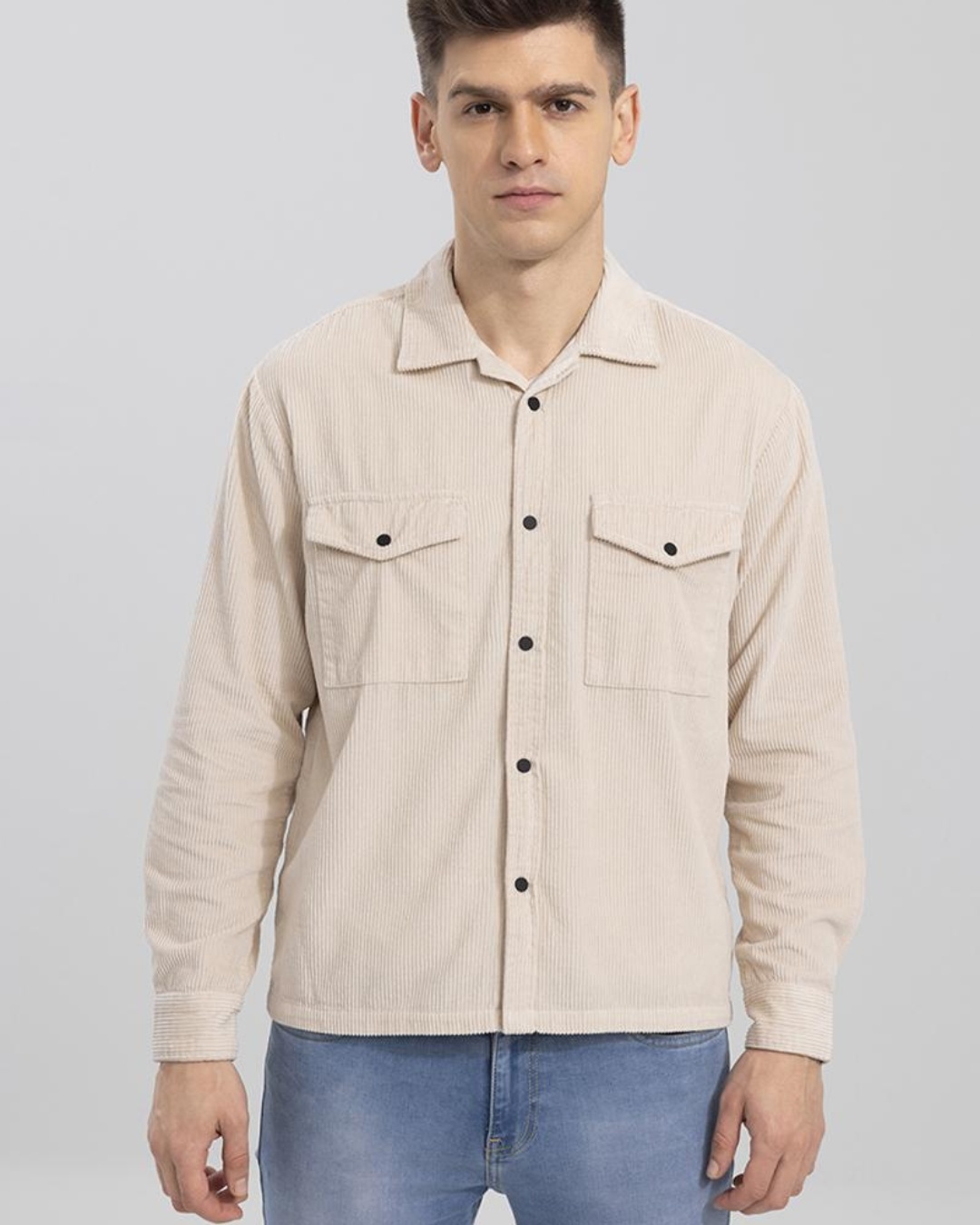 Buy Men's Cream Corduroy Slim Fit Over Shirt Online at Bewakoof